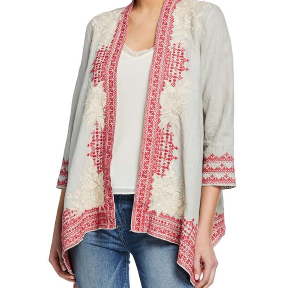 Johnny Was | Sweaters | Johnny Was Grey Pink Cream Camille Embroidered ...